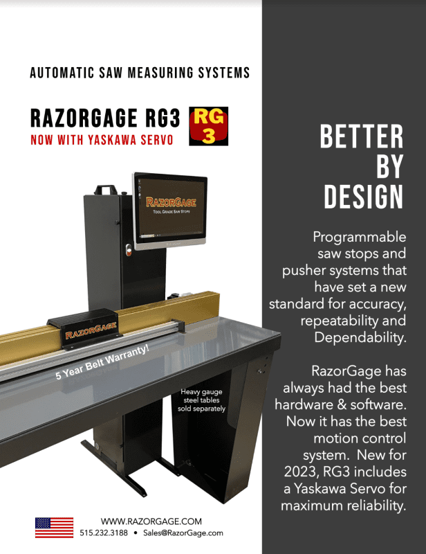 RAZORGAGE RG3 AUTOMATIC SAW MEASURING SYSTEM | 360 Degree Machinery LLC