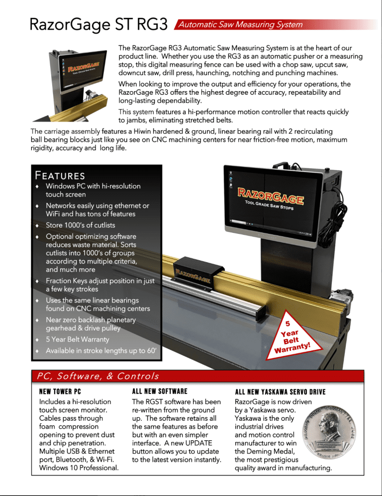 RAZORGAGE RG3 AUTOMATIC SAW MEASURING SYSTEM | 360 Degree Machinery LLC
